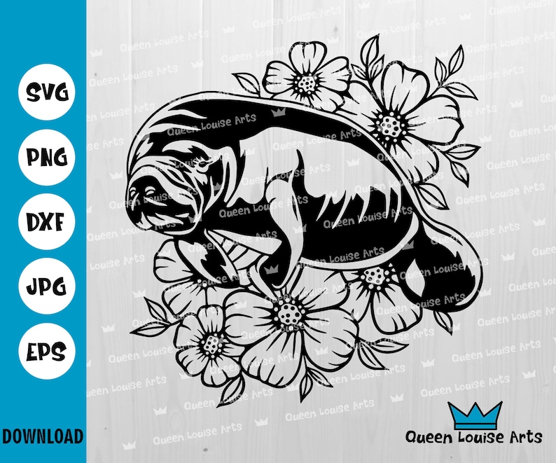 Manatee Svg Flowers Manatee Svg Ocean Creatures Svgmanatee - Etsy