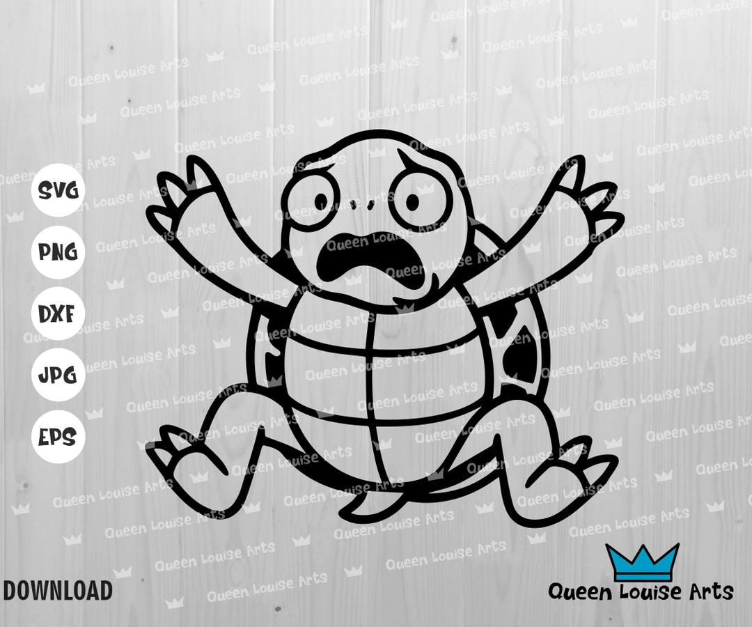 Scared Turtle Svg Png Dxf, Funny Cartoon Turtle With Panic Face and Big ...