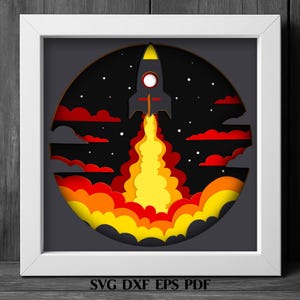 Shadow Box Template Rocket SVG Launch Space Scene Layered Paper Cut File | Outer Space Wall Art ...