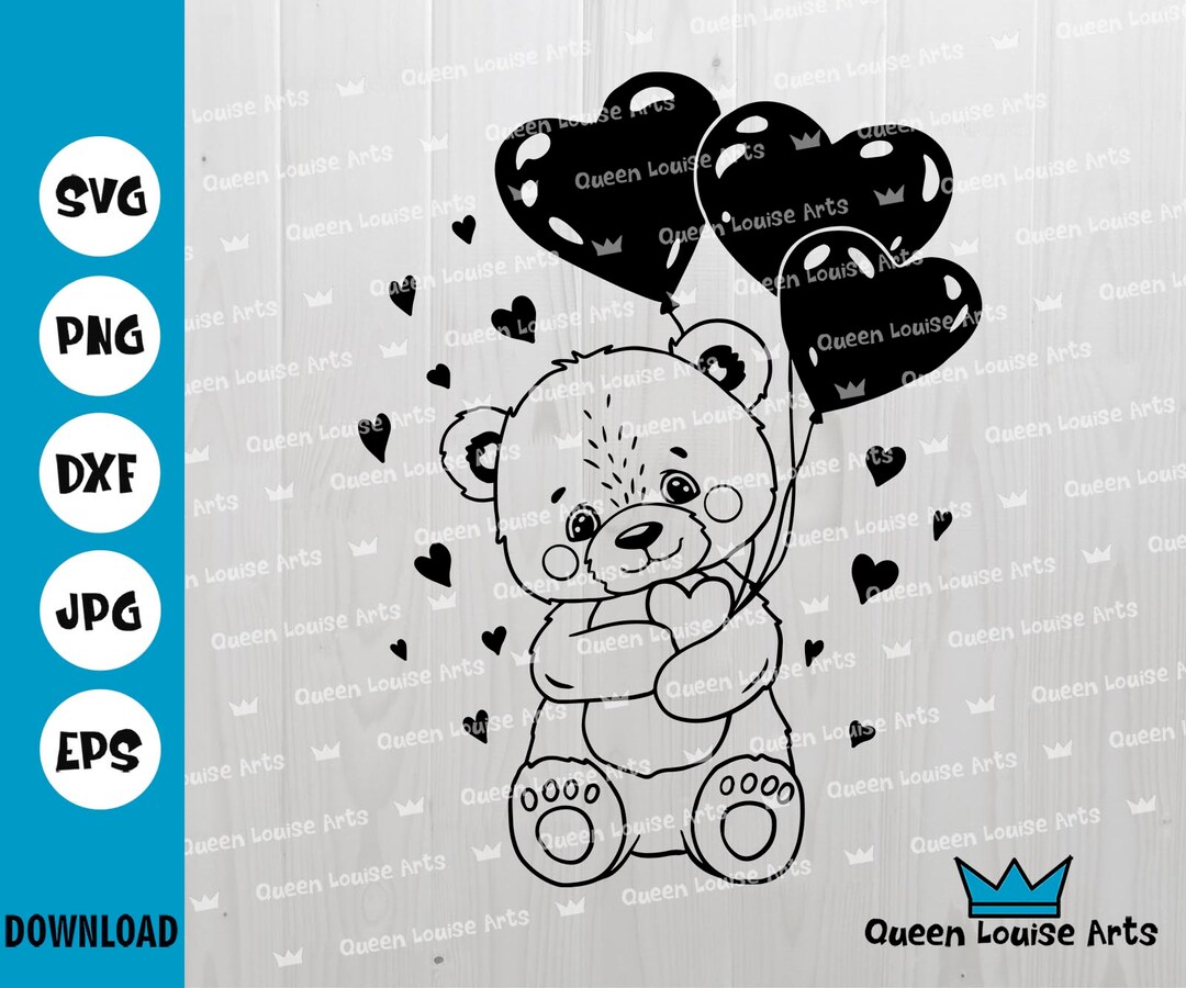 Happy Valentine Bear Heart Balloons Svg, Cricut Cut Files Silhouette ...