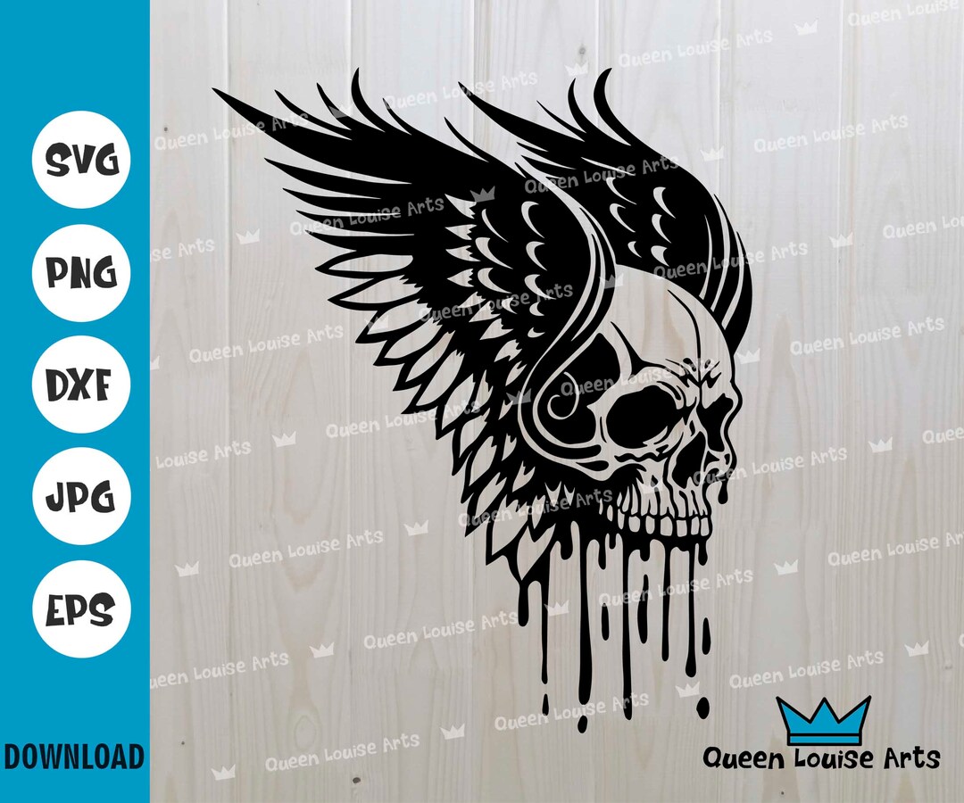 Skull Wings Horror SVG Gothic Sticker, Winged Skull SVG, Biker Svg,wall ...