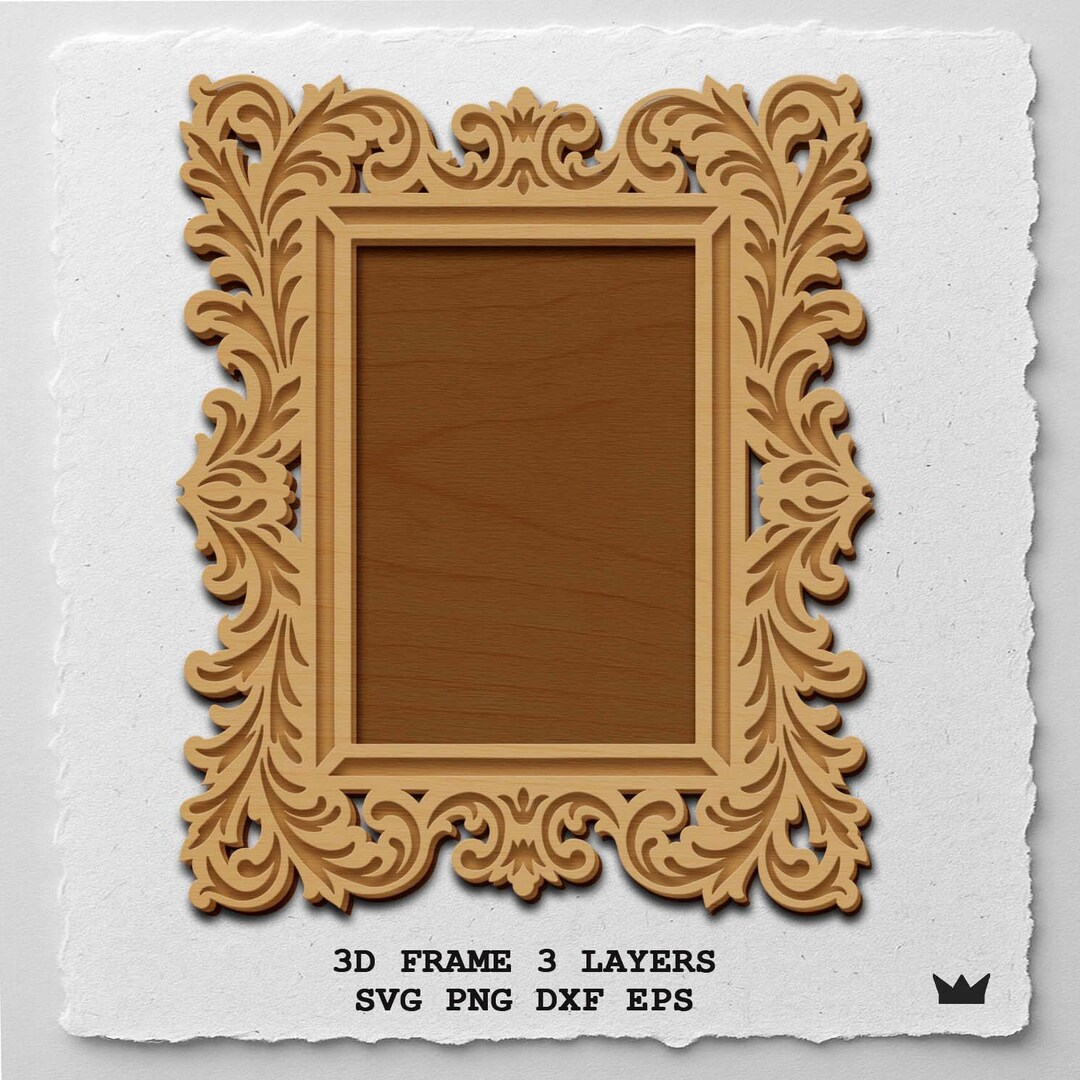 3D Baroque Frame SVG, Laser Cut Ornate Wall Decor, Layered Papercut ...
