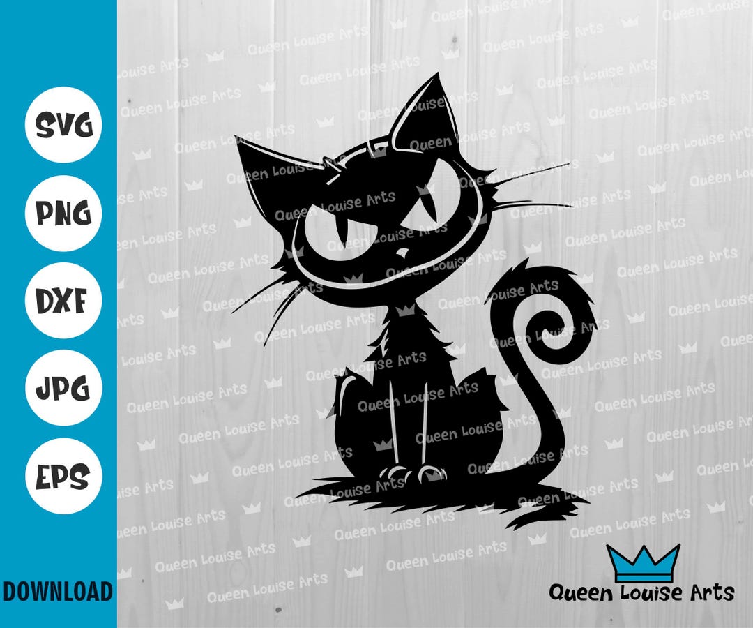 Spooky Cat SVG, Halloween Black Cat Clipart PNG, Gothic Kitten Art DXF ...