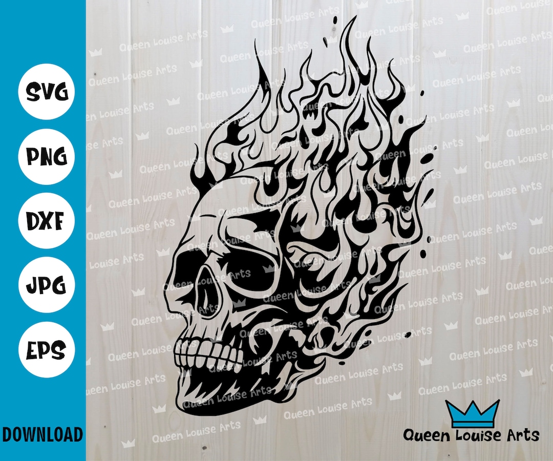 Skull SVG, Skull on Fire Svg Png Dxf, Flaming Skull Silhouette,flaming ...