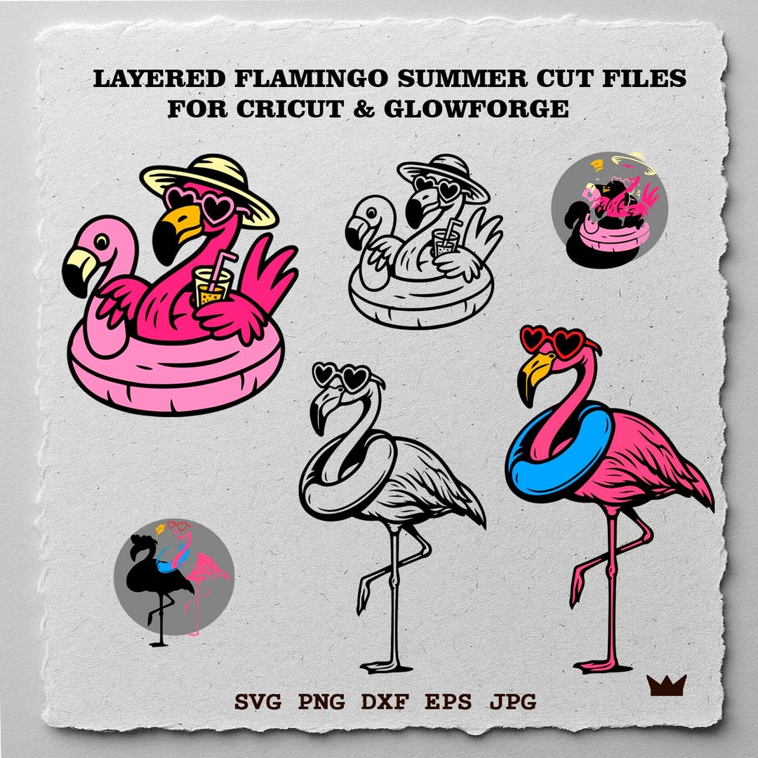 Flamingo Summer SVG Bundle, Layered Cut Files for Cricut and Glowforge ...