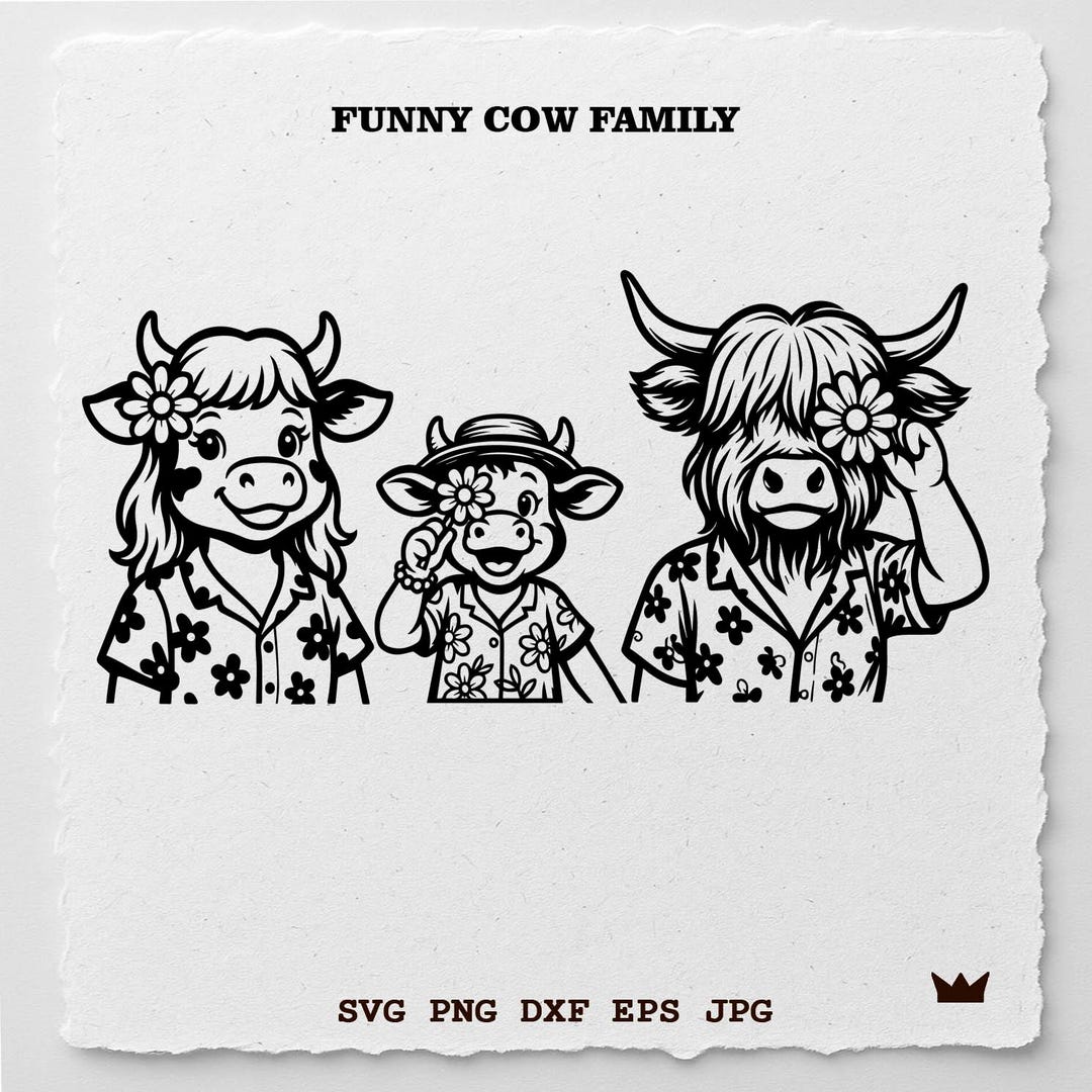 Funny Cow Family SVG, Highland Cow Clipart PNG DXF | Farm Animal Shirt ...