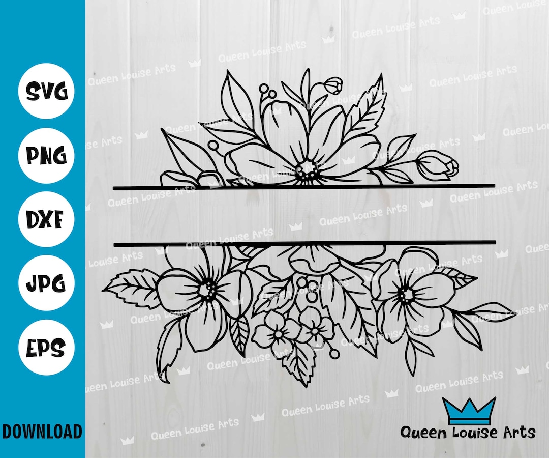 Flower Frame SVG Dxf Png Pdf Split Monogram Wedding Frame, Floral ...