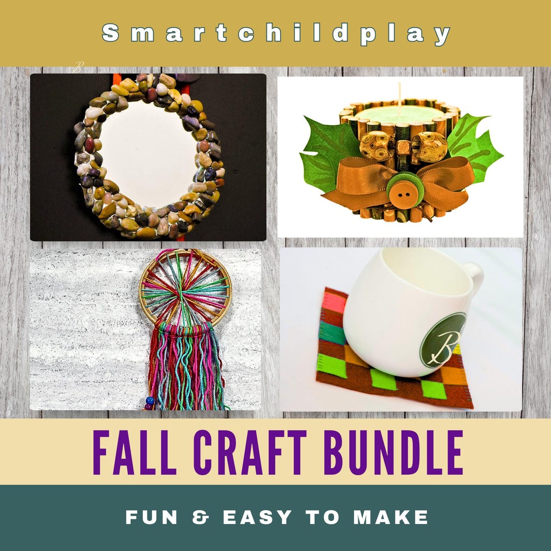 Fsll Kid Craft DIY Bundle - Fall Candle/ Pebble Frame/ Dreamcatcher ...