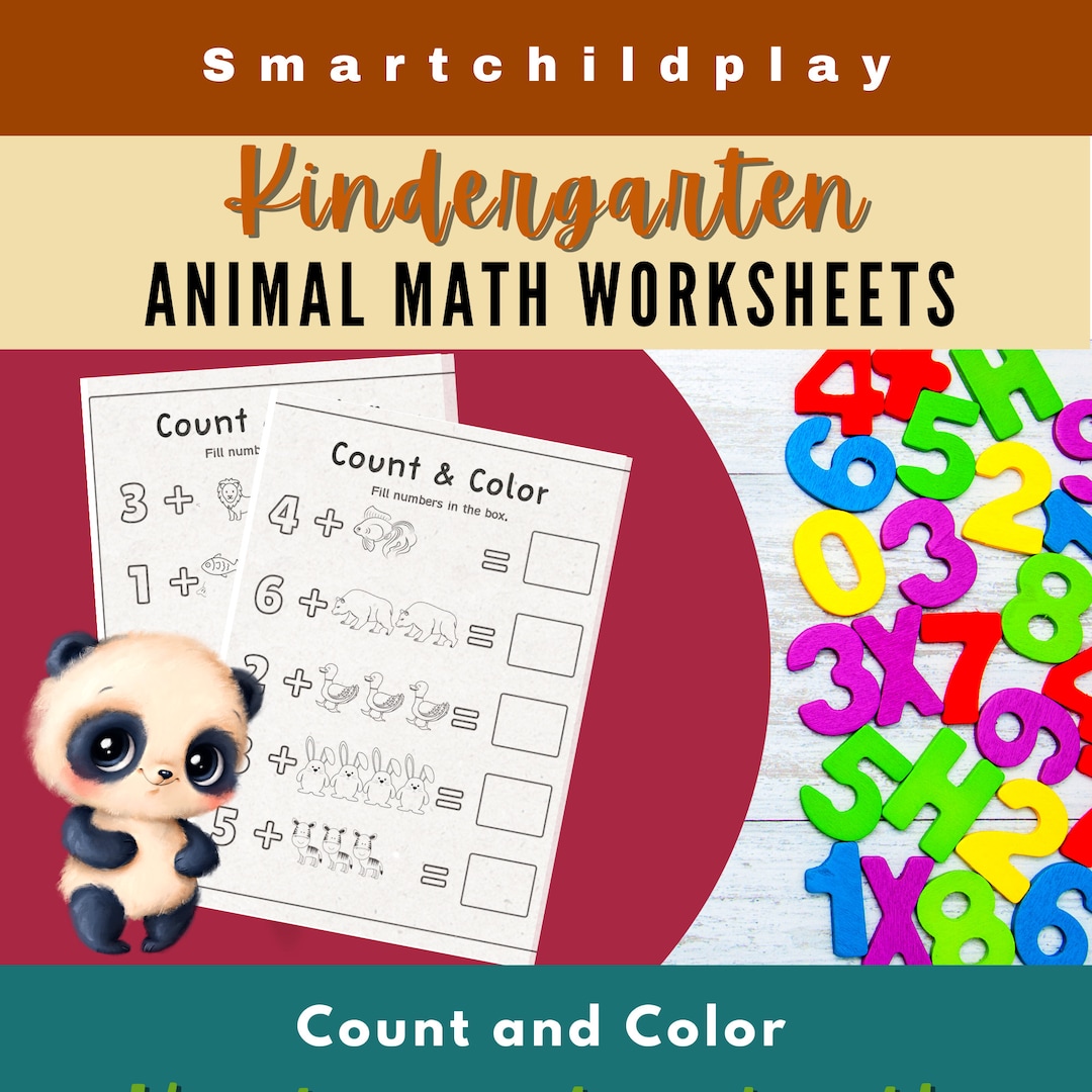 Kindergarten Animal Math Worksheets - Count and Color| Educational ...