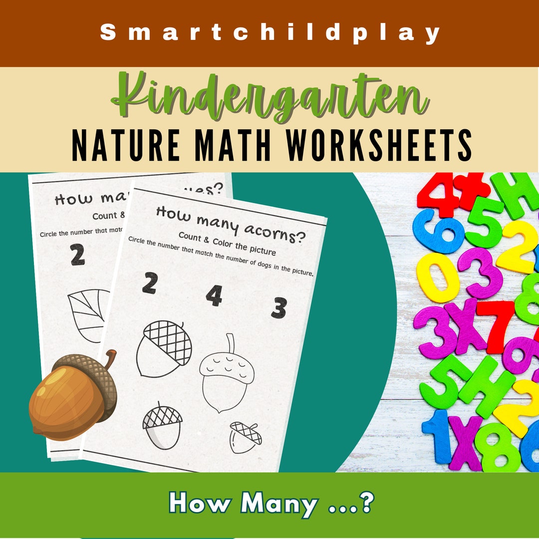 Kindergarten Nature Math Worksheets - How Many? | Educational Printable ...