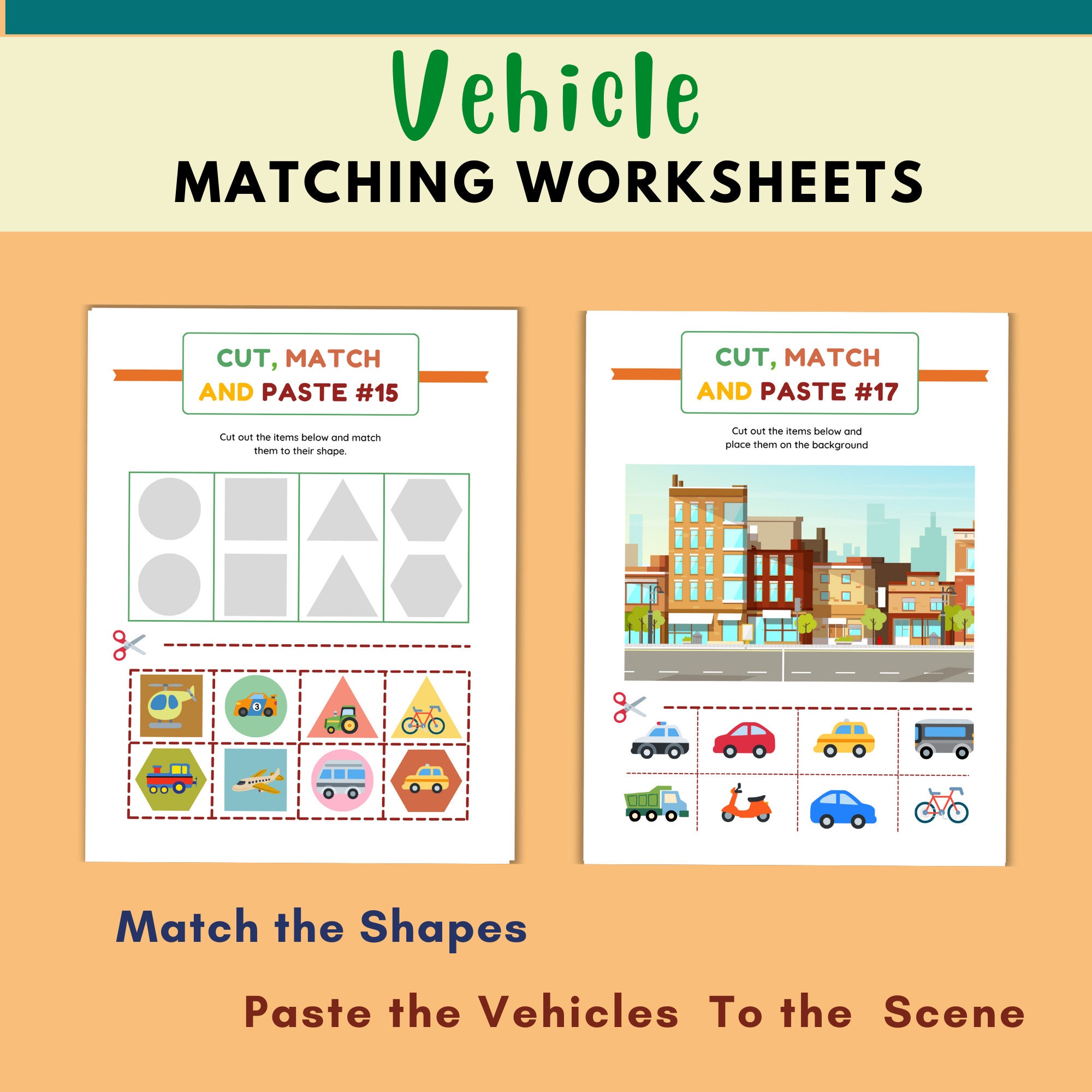 Vehicle Cut and Paste Worksheets | Prek Kindergarten Printable ...