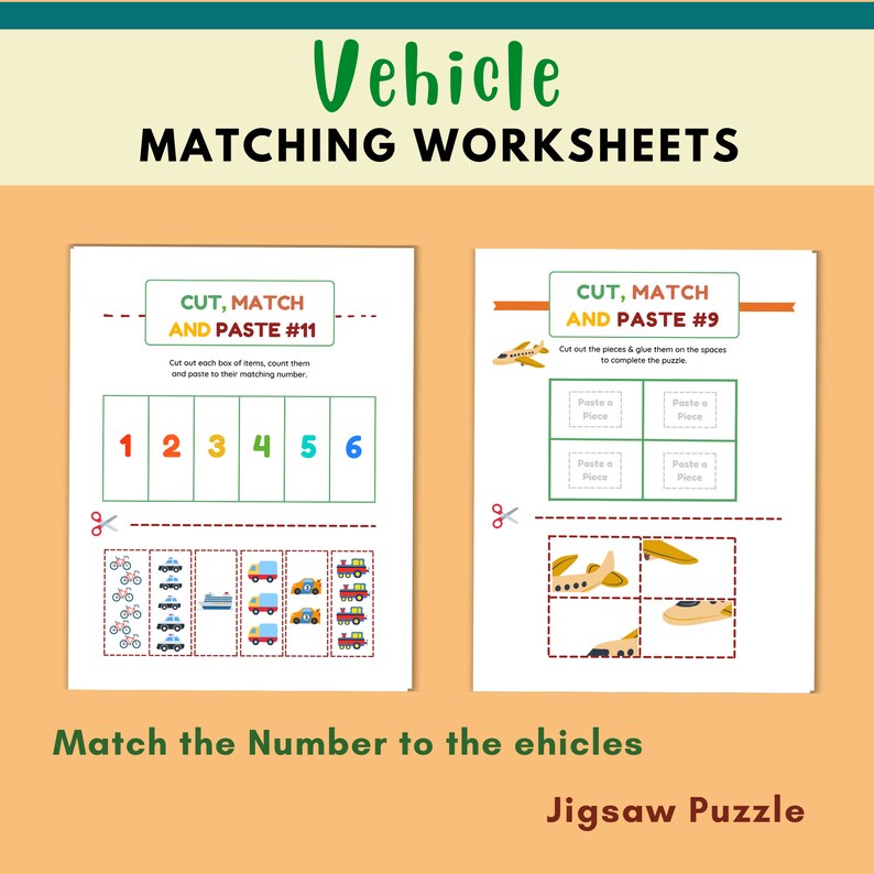 Vehicle Cut and Paste Worksheets | Prek Kindergarten Printable ...