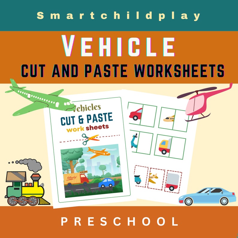 Vehicle Cut and Paste Worksheets | Prek Kindergarten Printable ...
