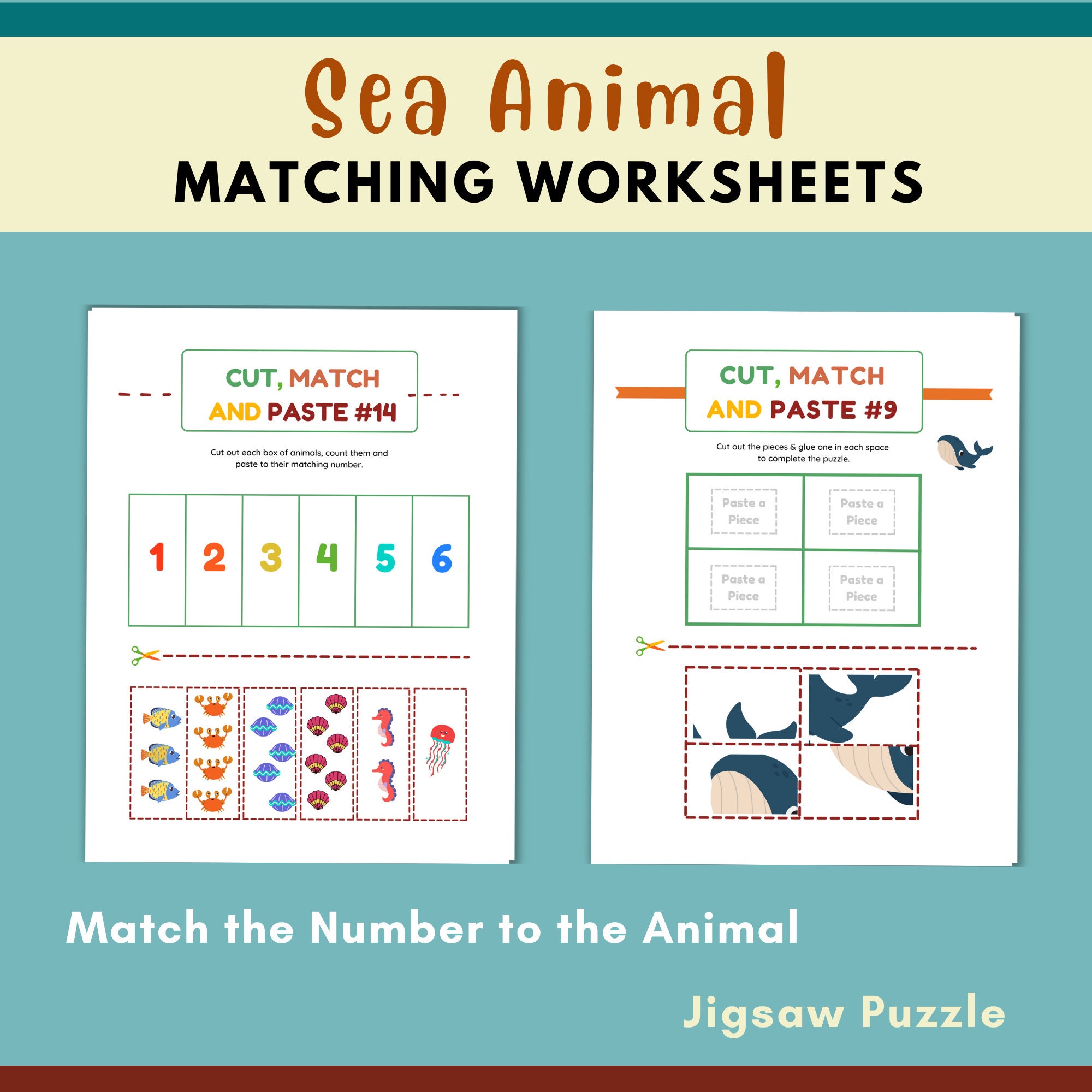 Sea Animal Cut and Paste Worksheets | Prek Kindergarten Printable ...