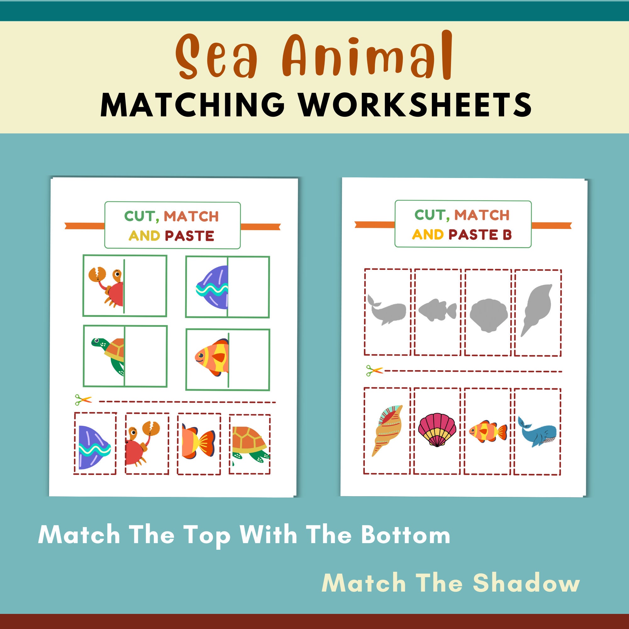 Sea Animal Cut and Paste Worksheets | Prek Kindergarten Printable ...