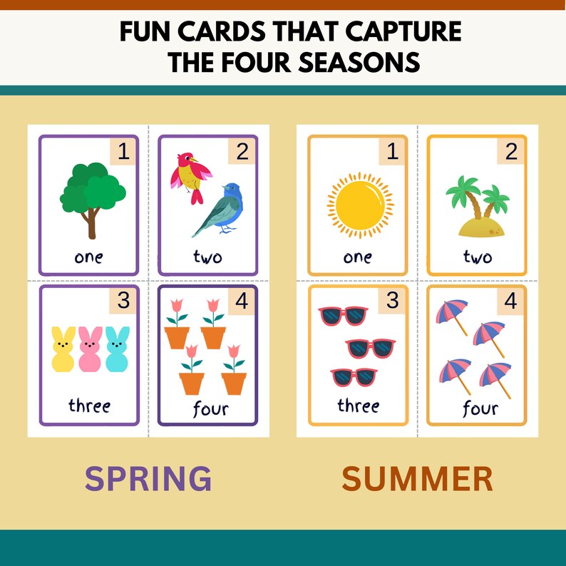 Four Season Number Flashcards for Kids / Preschool Printable ...