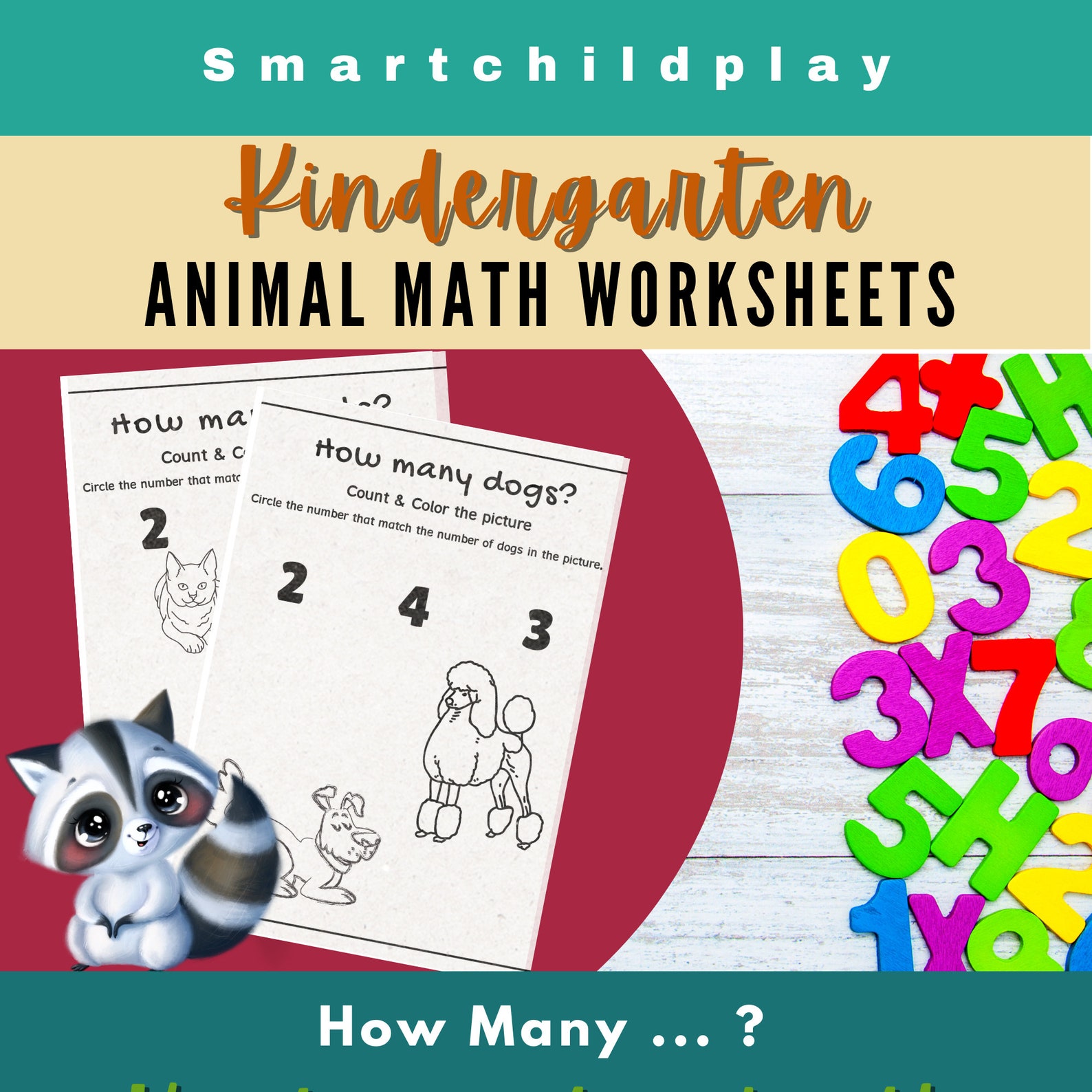 Kindergarten Animal Math Worksheets How Many Educational Printable ...