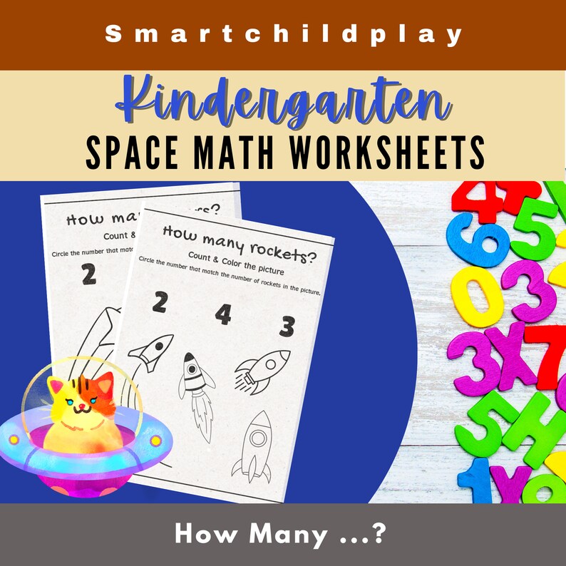 Kindergarten Space Math Worksheets - How Many? | Educational Printable ...