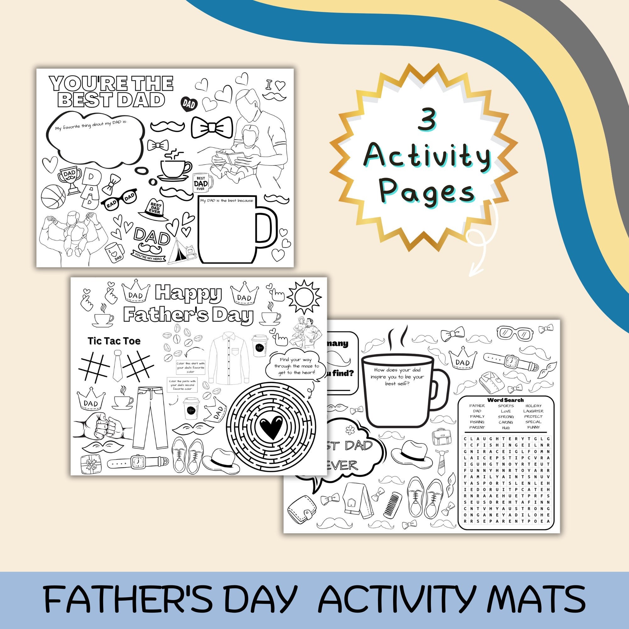 Printable Father's Day Coloring Bundle / DIY Craft / Digital Download ...