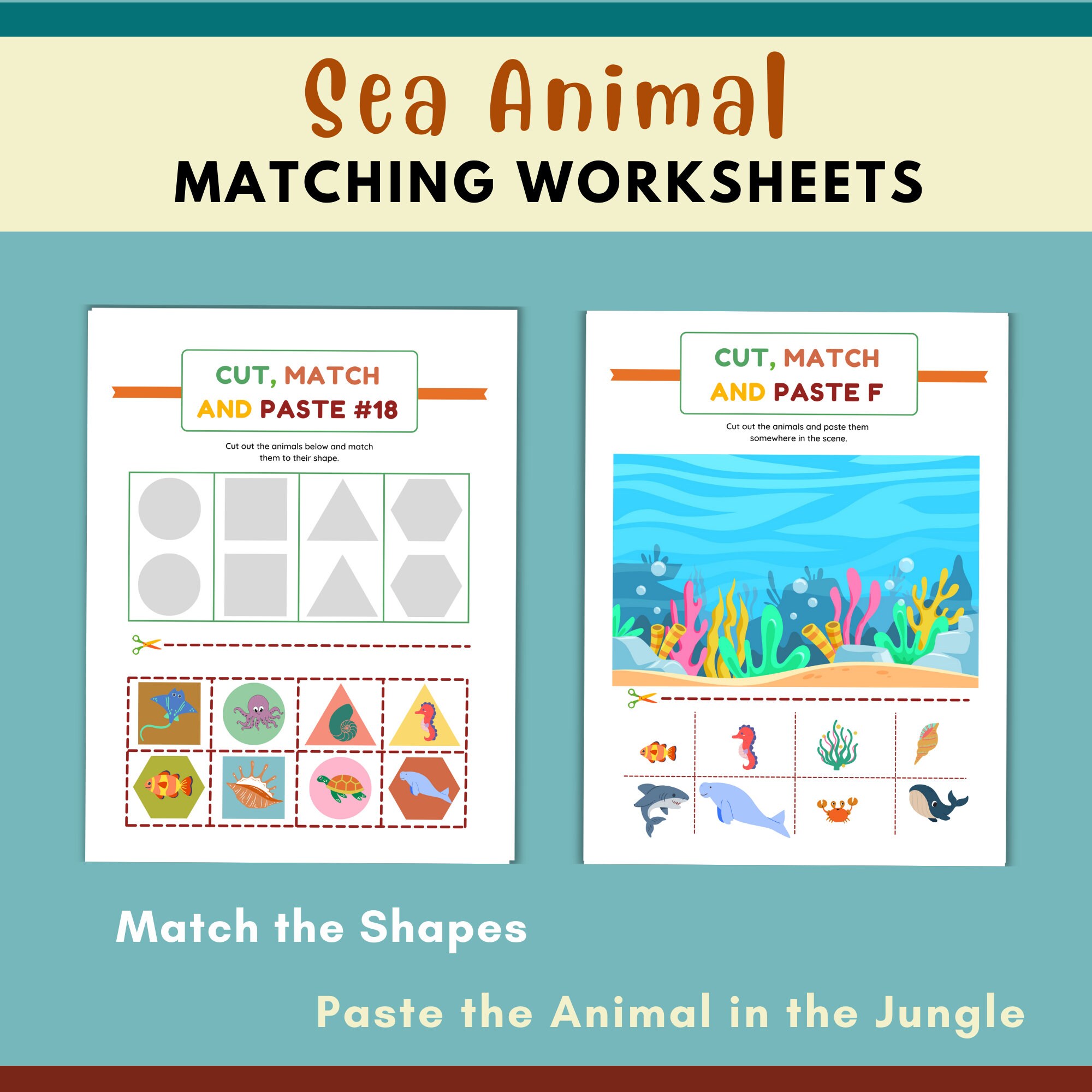 Sea Animal Cut and Paste Worksheets | Prek Kindergarten Printable ...