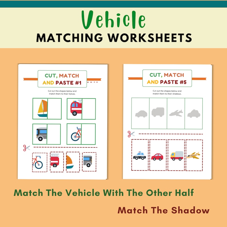 Vehicle Cut and Paste Worksheets | Prek Kindergarten Printable ...