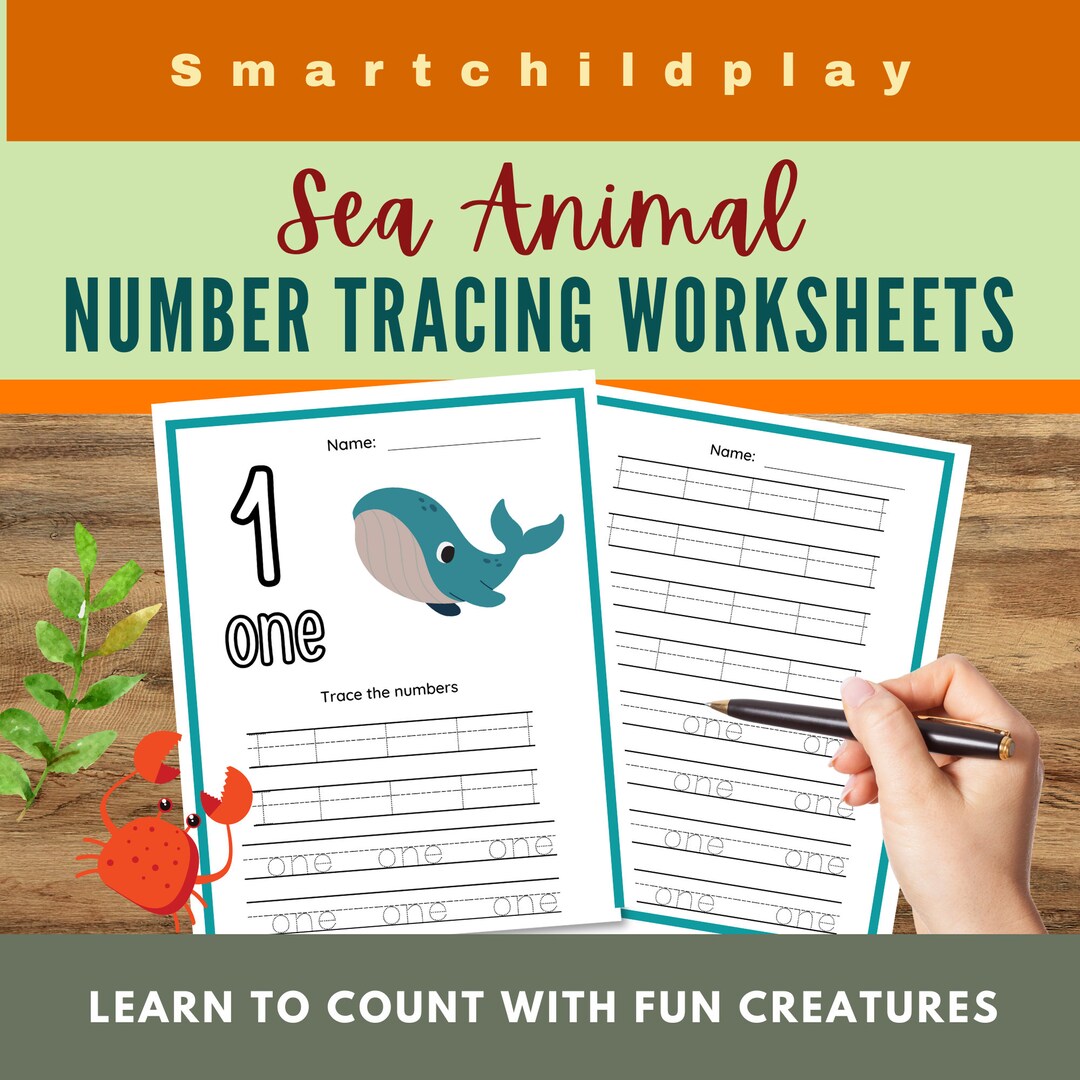 Sea Animal Number Tracing Worksheets / Preschool Printable ...