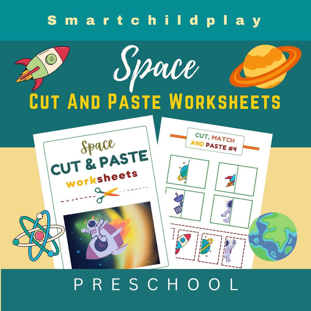 Space Cut and Paste Worksheets | Prek Kindergarten Printable ...