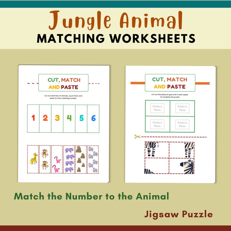 Jungle Animal Cut and Paste Worksheets Prek Kindergarten Printable ...