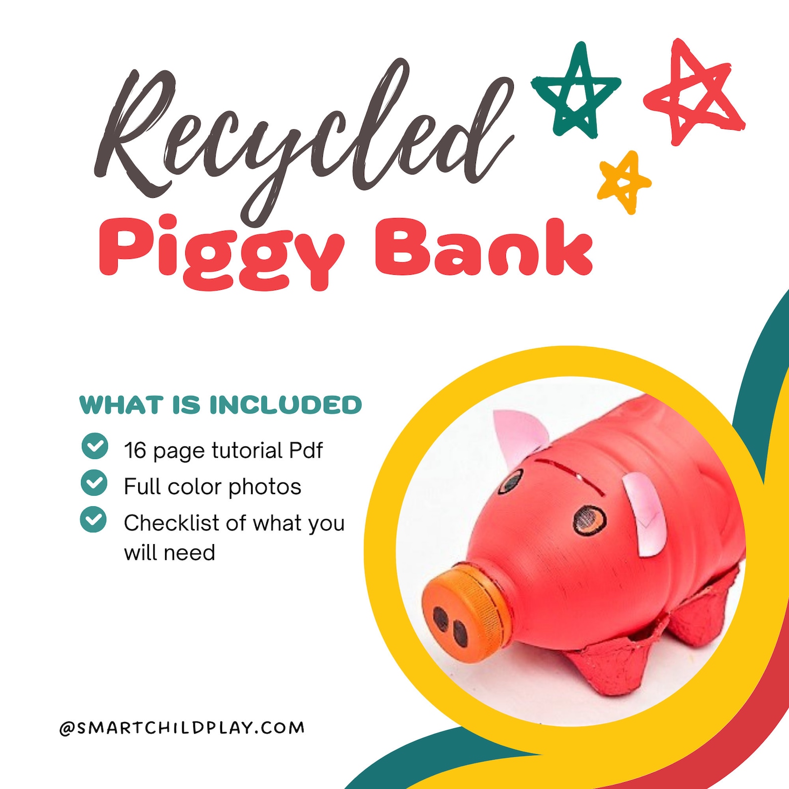 How to Make A Recycled Piggy Bank / Kid Crafts Printable / Preschool ...