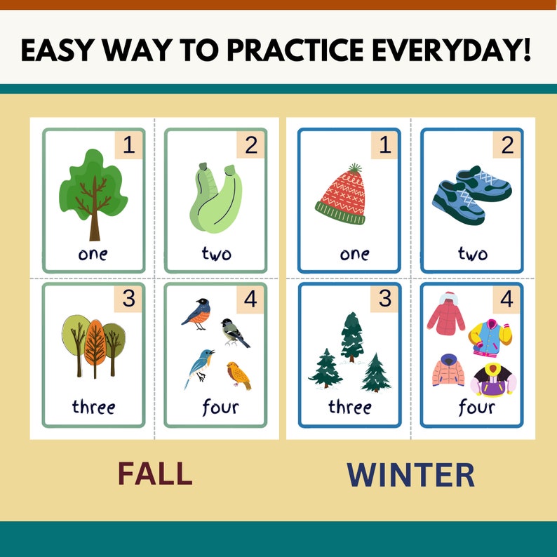 Four Season Number Flashcards for Kids / Preschool Printable ...