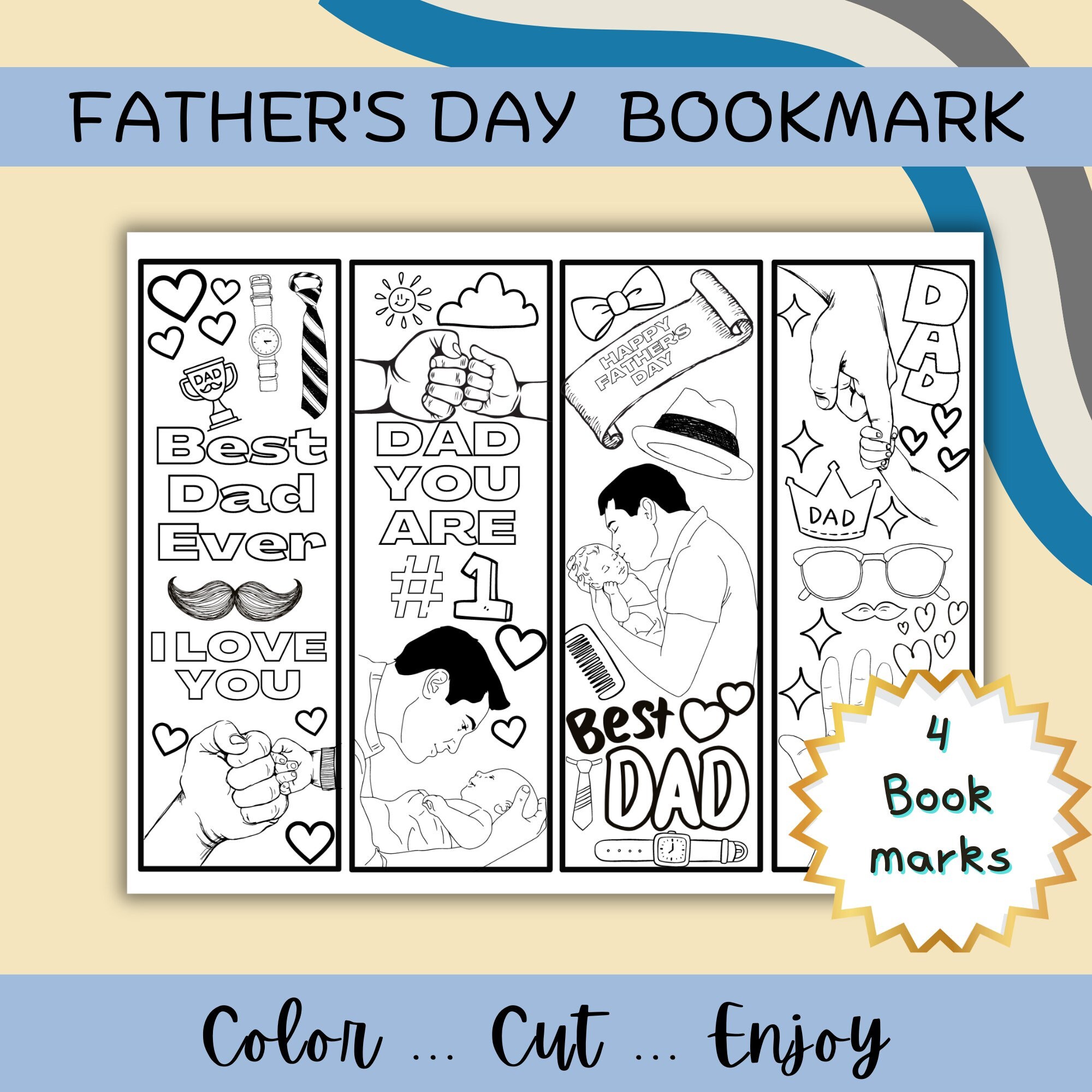 Printable Father's Day Coloring Bundle / DIY Craft / Digital Download ...