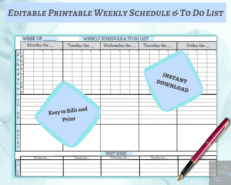 Printable Weekly Schedule & to Do List With Notes and Next Week ...