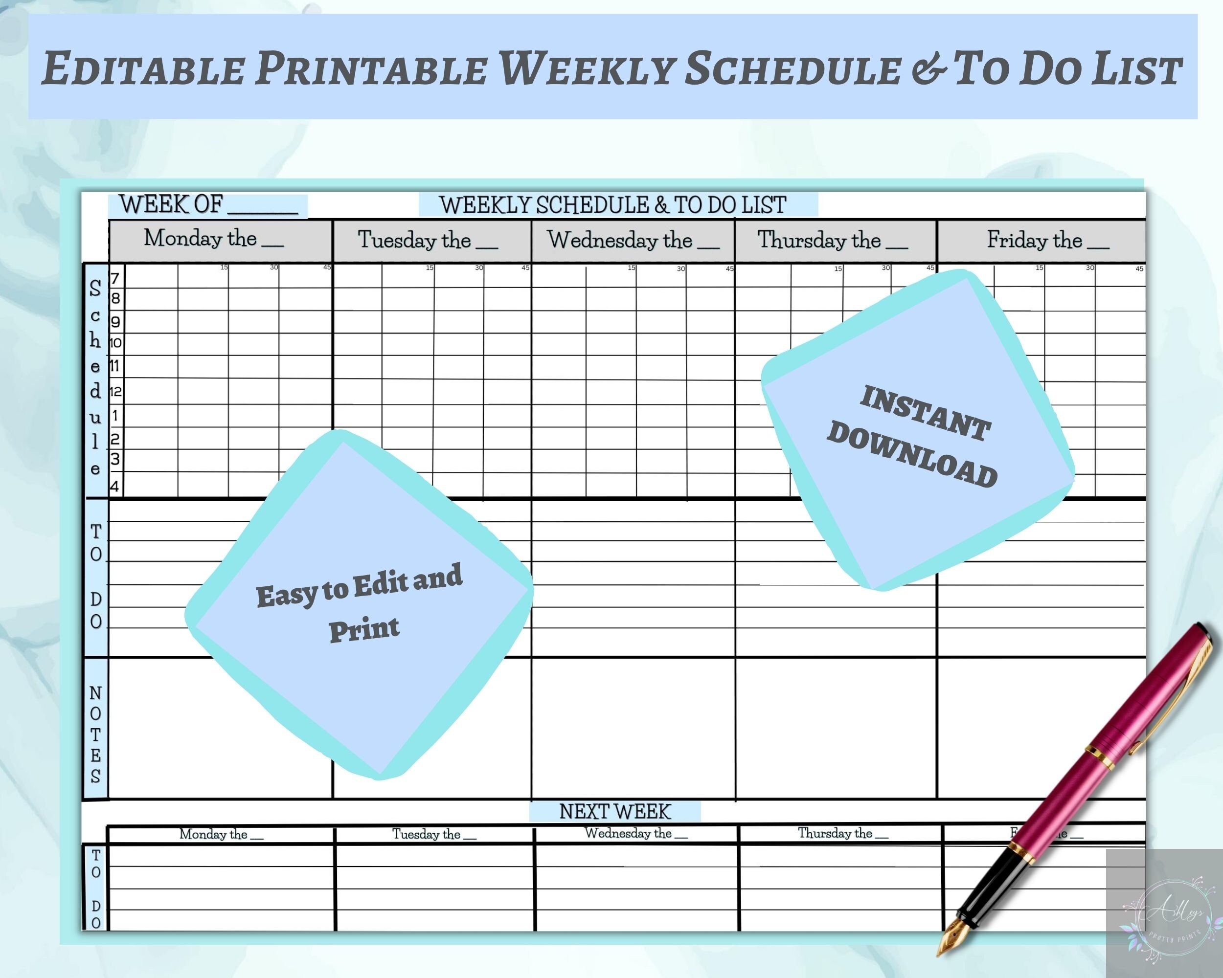 Printable Weekly Schedule & to Do List With Notes and Next Week ...