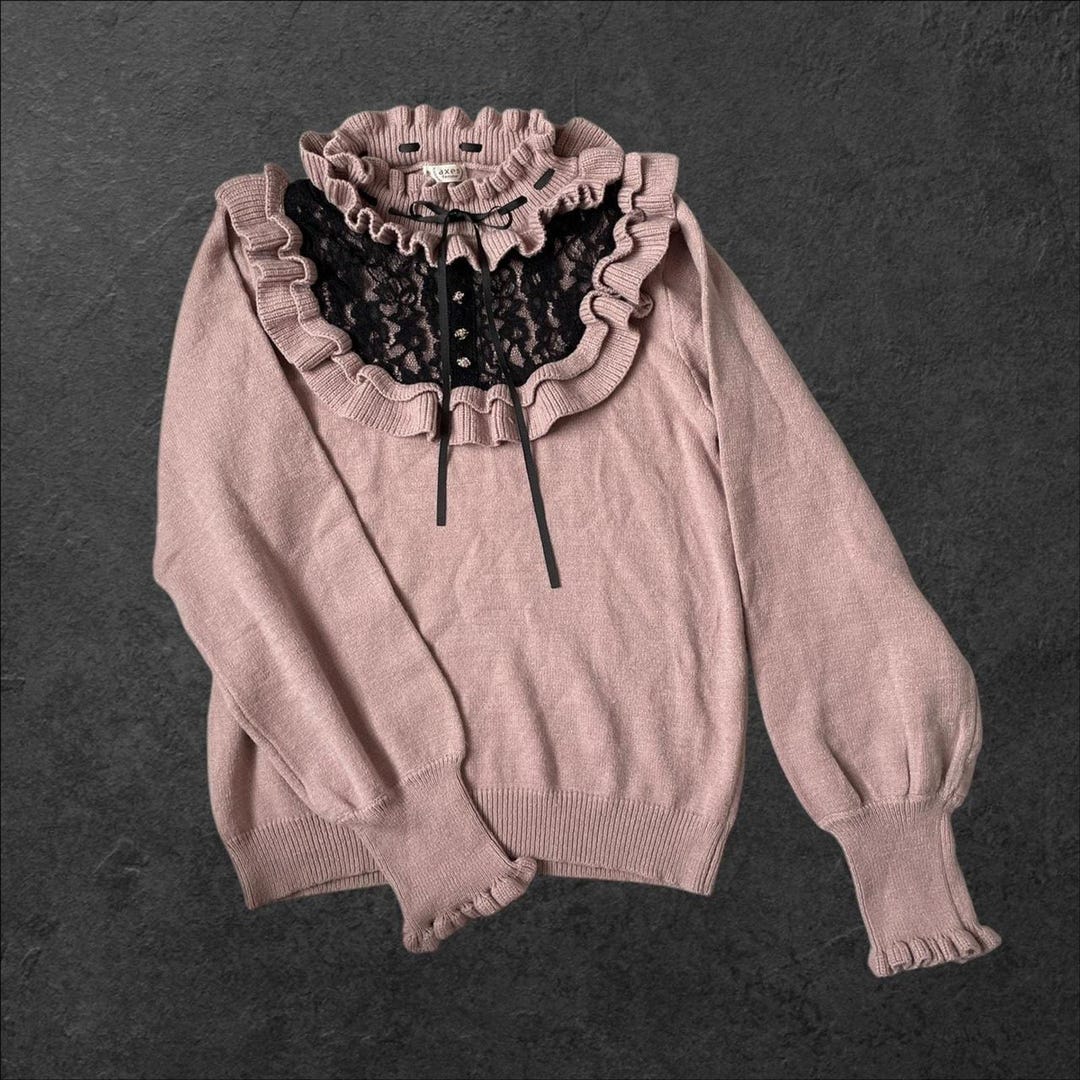 Axes Femme Jirai Kei Ryousangata Jumper Sweater With Lace Panel - Etsy