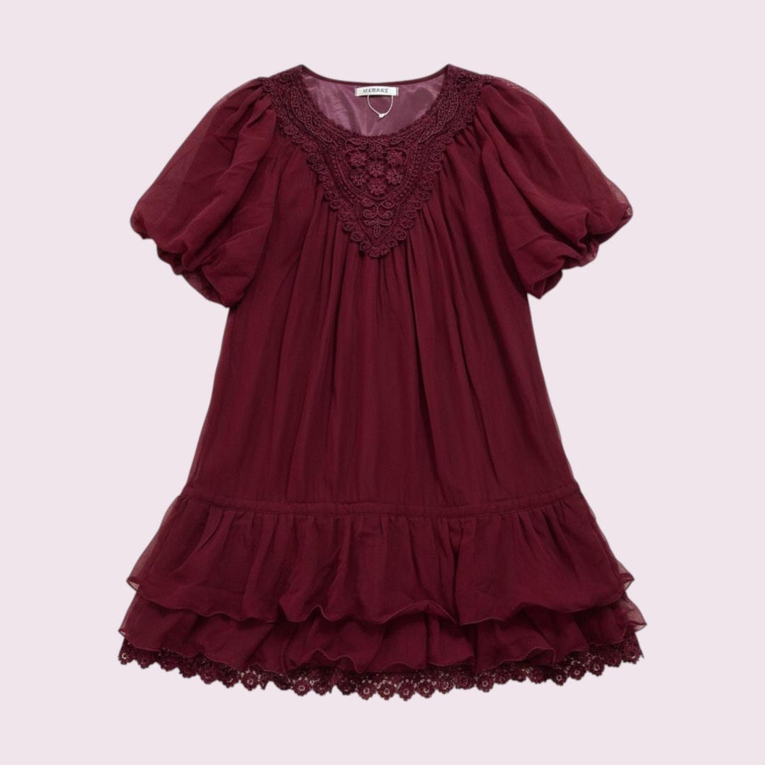 Japanese Vintage Wine Red Lace Dress – Elegant Romantic Style - Etsy