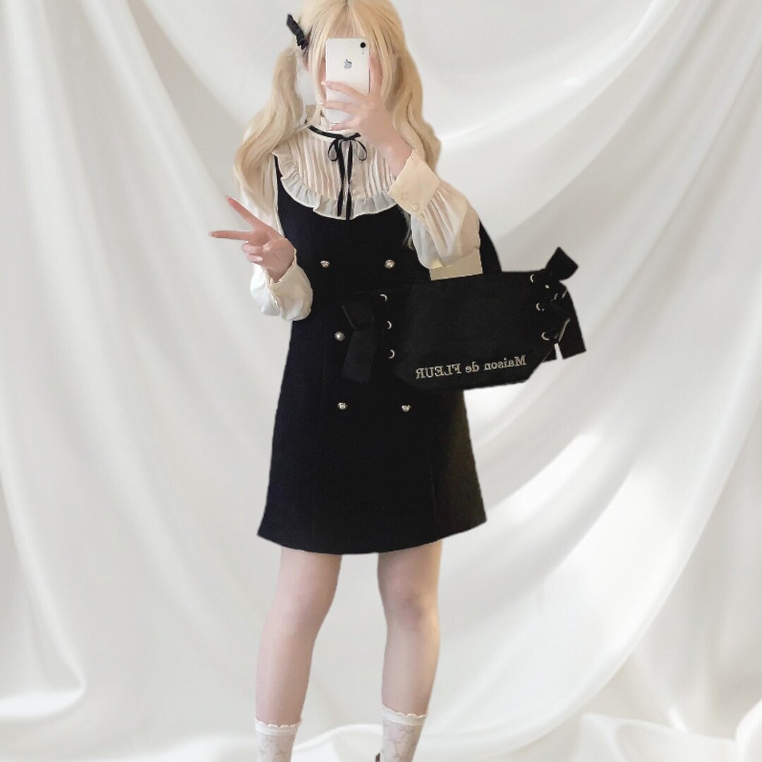 Preppy Black Dress With a Ruffled Collar and Long-sleeve J-fashion ...