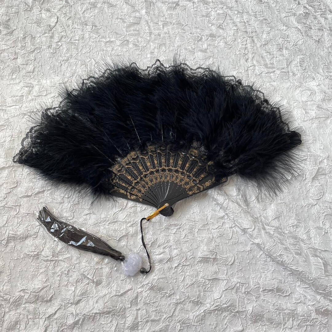 Retro Handheld Fluffy Fan Black Lolita - Etsy