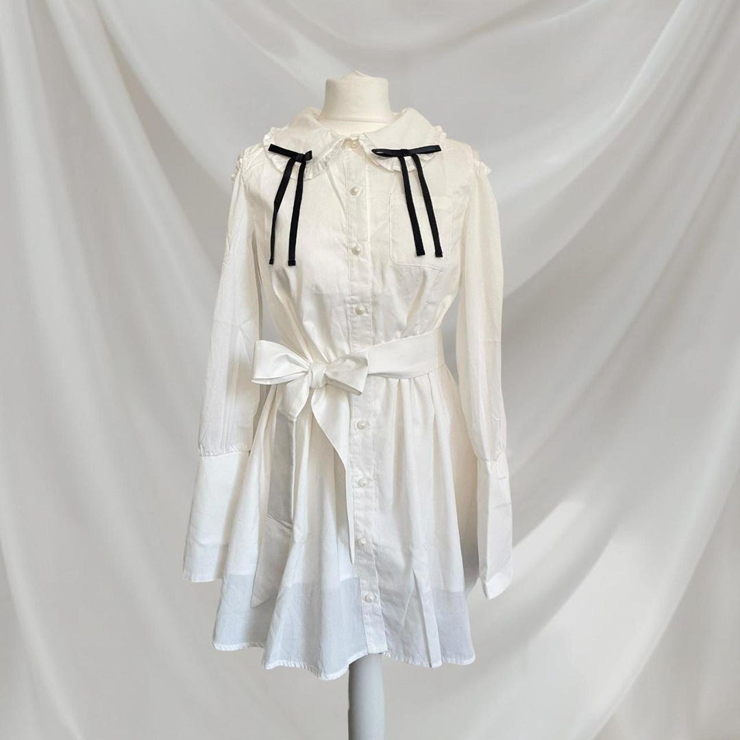 Rare Ank Rouge White Ribbon Tie Dress With a Matching Waist Belt in ...