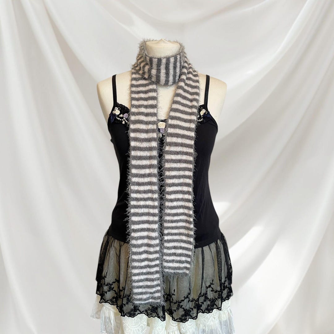 Striped Faux Fur Scarf: Y2K Jfashion Winter Accessory - Etsy