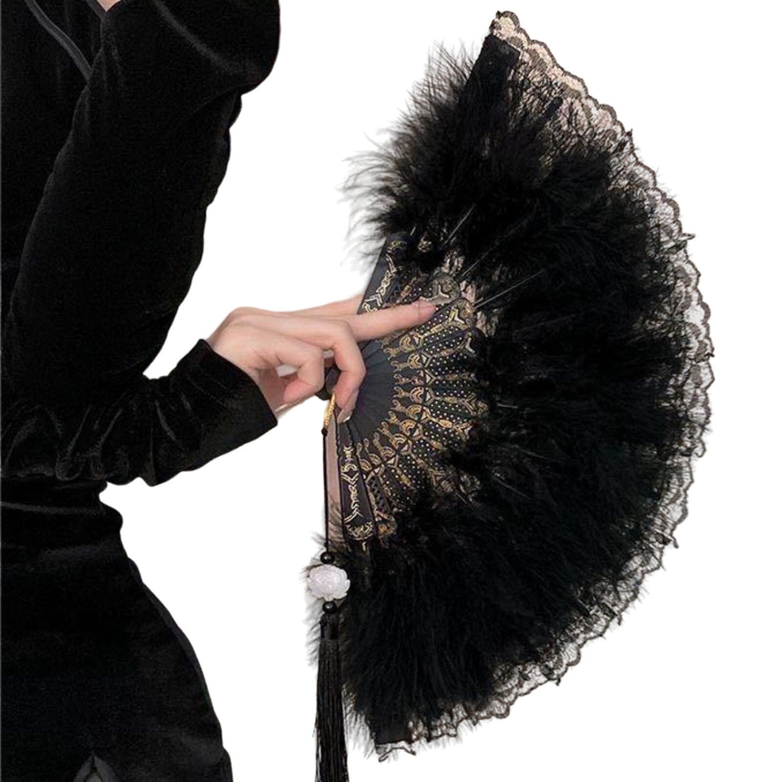 Retro Handheld Fluffy Fan Black Lolita - Etsy