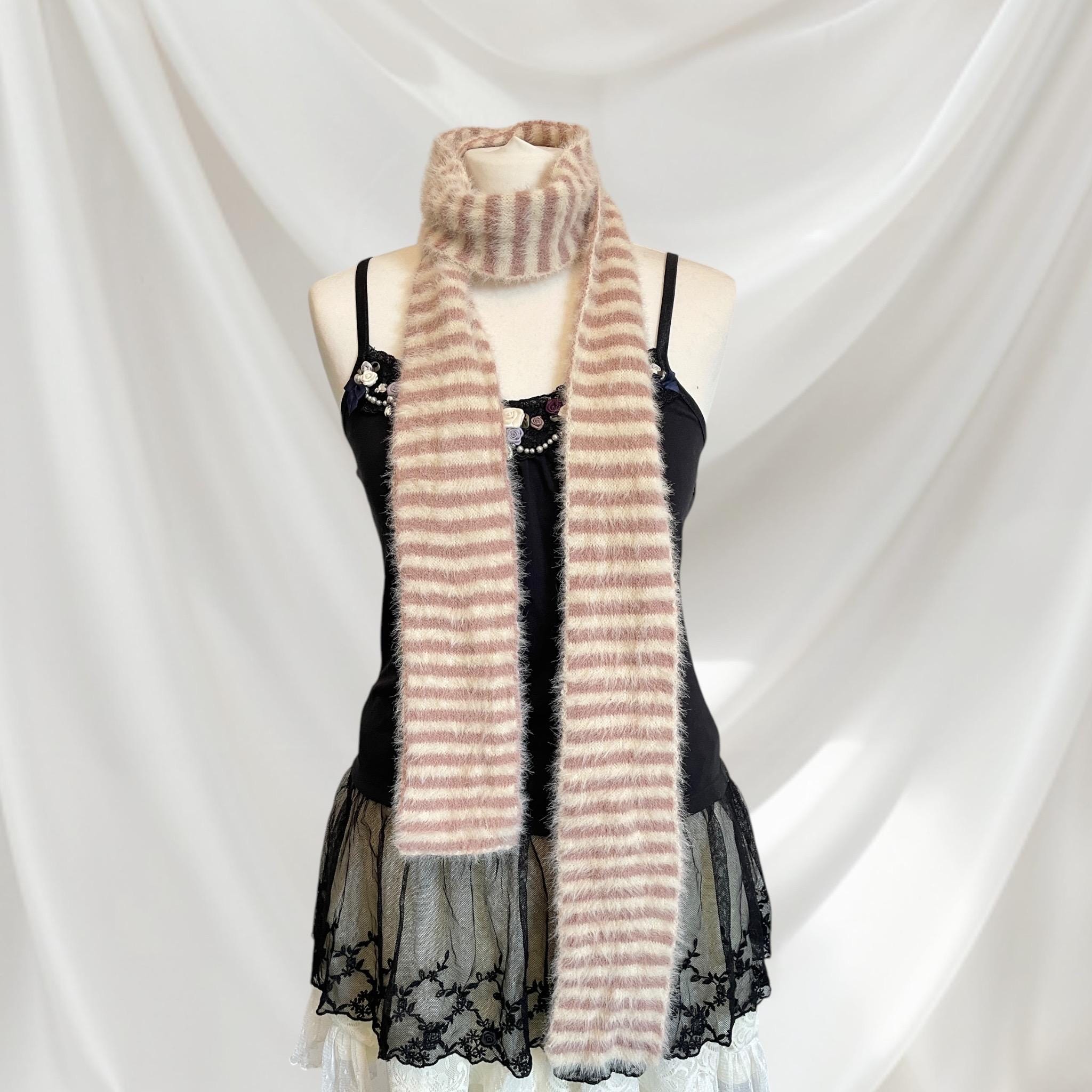 Striped Faux Fur Scarf: Y2K Retro Style Jfashion Accessory - Etsy