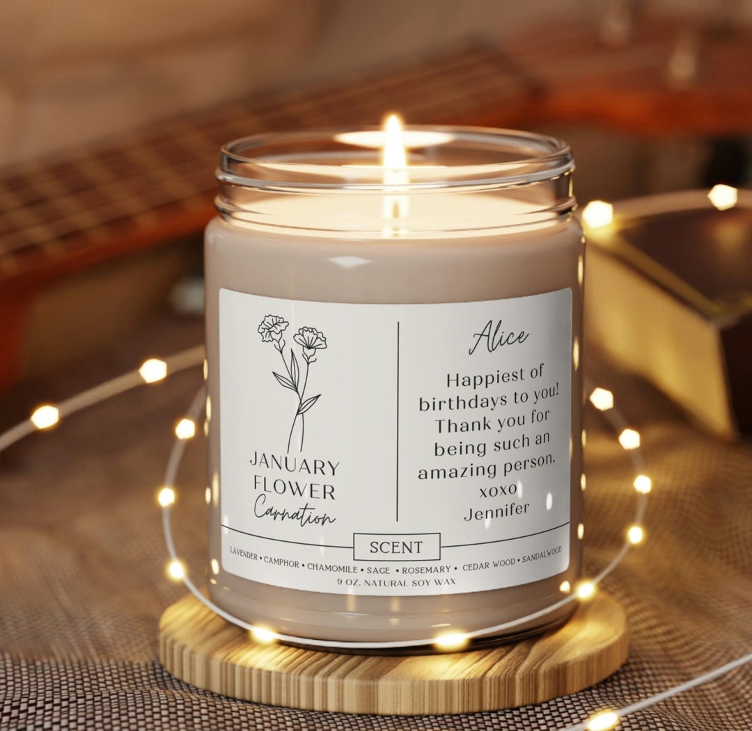 Custom Birth Flower Personalized Candle Gift for Friend Birthday Gift ...