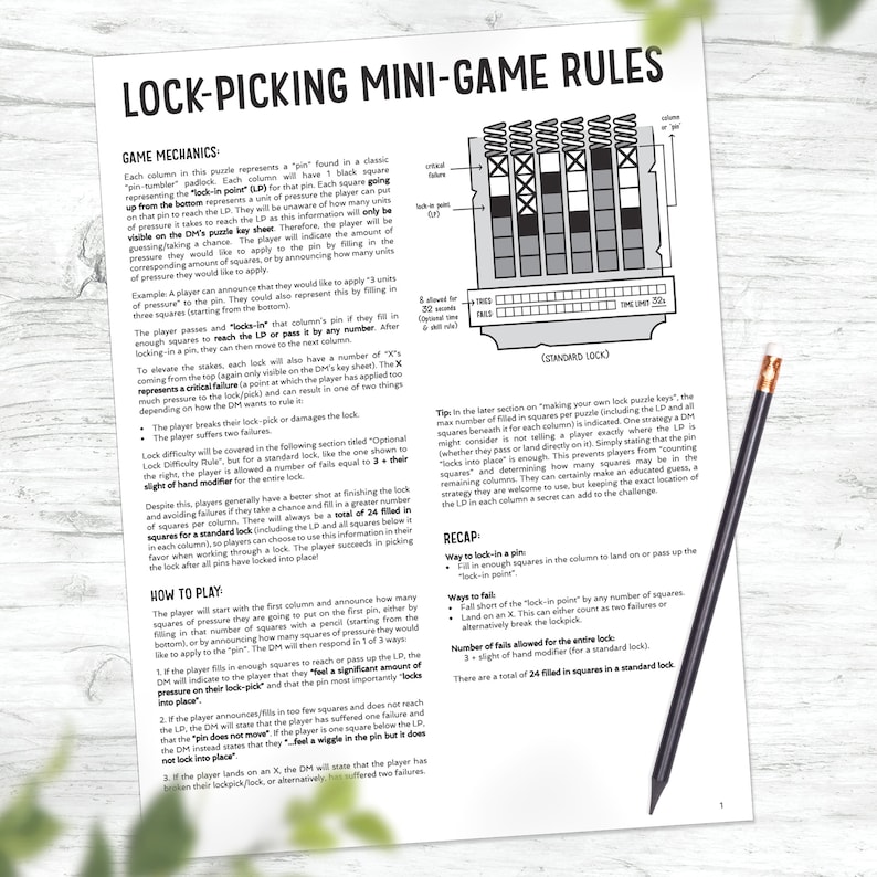 D&D Lock-picking Mini-game / Dungeons and Dragons Printable / Dnd ...