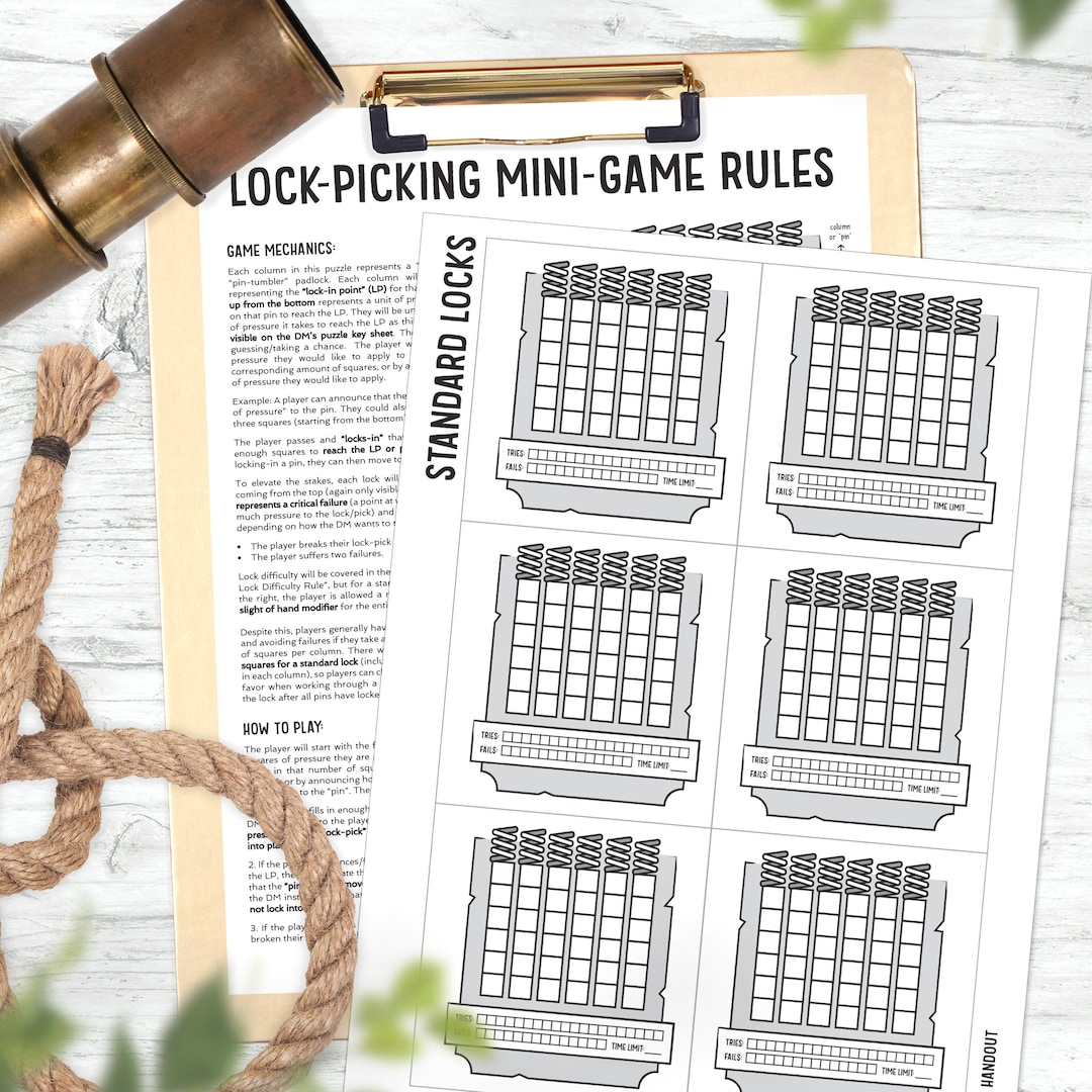 D&D Lock-picking Mini-game / Dungeons and Dragons Printable / Dnd ...
