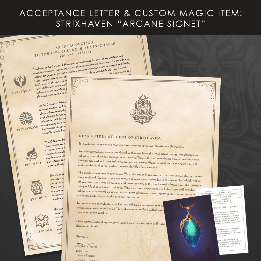 Stixhaven Orientation Packet / Acceptance Letter / Strixhaven ...