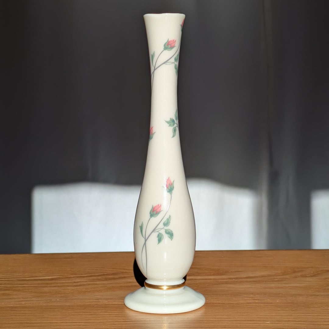 Vintage Lenox Rose Manor Bud Vase, Pink Roses Gold Trim, 1986-2000 Fine ...