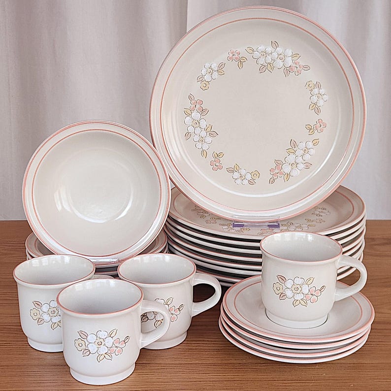 Vintage Hearthside Chantilly Fleur Stoneware Dinnerware – Peach Floral ...