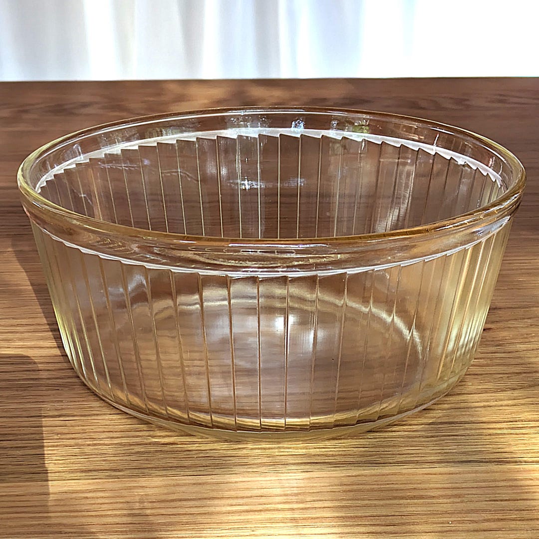 Vintage Pyrex Ribbed Glass Baking Bowl 8.5" Souffle Cake Dish Mid ...