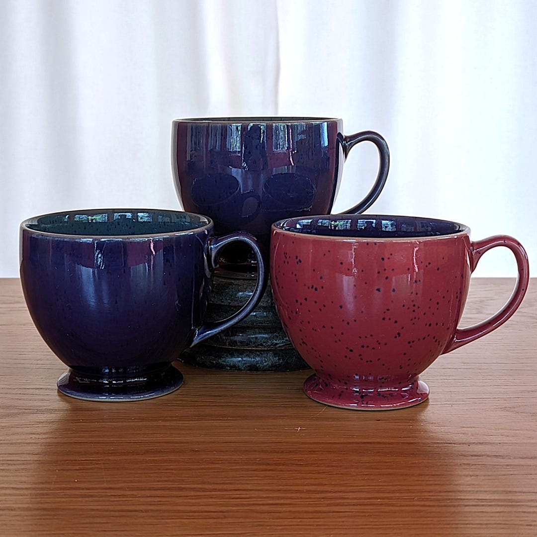 Vintage Denby Langley Harlequin Footed Cups - 1990s Speckled Stoneware ...