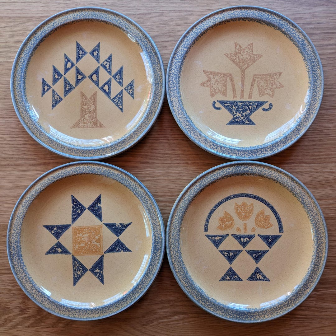 Vintage 1980s Pfaltzgraff America Pattern Stoneware Dinner Plates, Folk ...